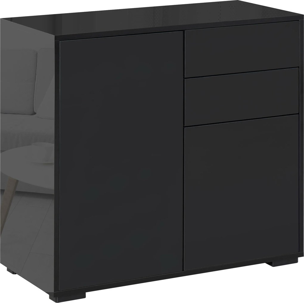 HOMCOM příborník černý s 2 zásuvkami a 2 dvířky proti naklonění do obývacího pokoje ložnice 117x36x74cm