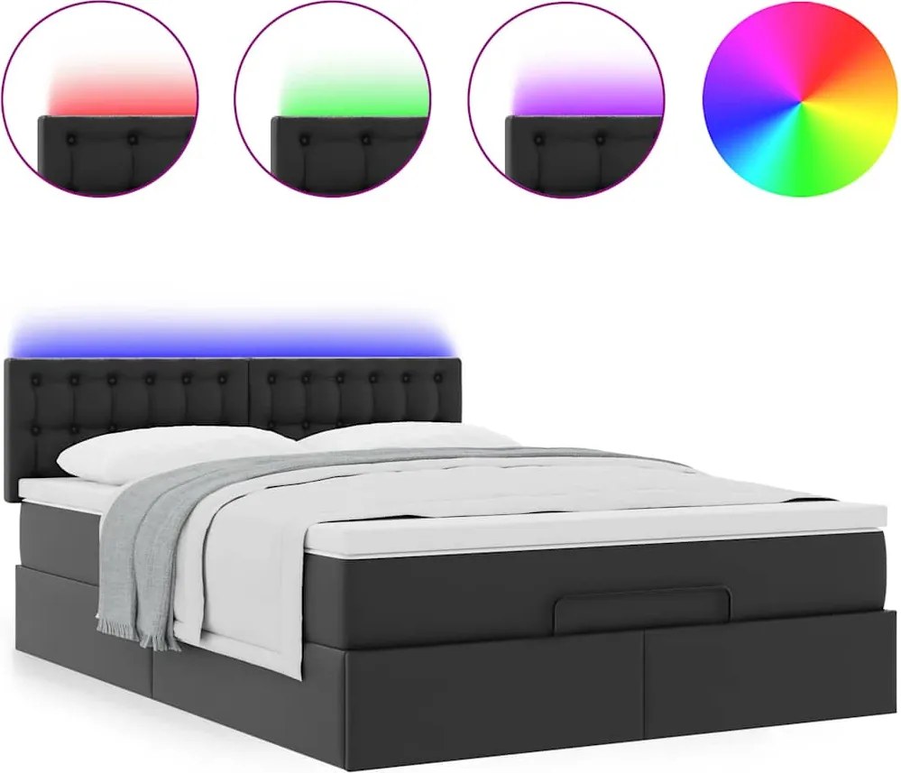 Osmanský postel s matracemi&LED černá 140 x 190 cm umělá kůže 3312152