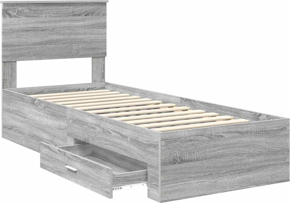 Rám postele Šedý Sonoma a stříbrná 75 x 190 cm Kompozitní dřevo 3410963