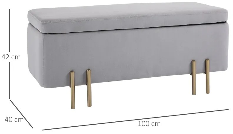 Čalouněná lavice s úložným prostorem, šedá, 100 x 40 x 42 cm 838-024GY