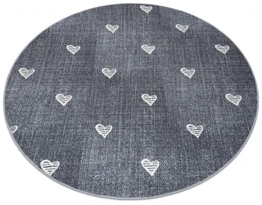 Dětský kulatý koberec HEARTS Srdíčka Šedý Rozměr: průměr 133 cm