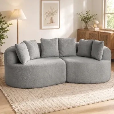 HOMCOM 3místná pohovka bez rámu s hlubokým sedákem, 6 polštářů, zakřivený design, chenille, světle šedá