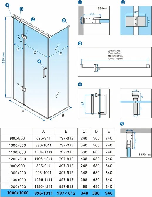 BPS-koupelny Čtvercový sprchový kout HYD-SK01D 100x100 černá/transparent + vanička HYD-SSV-ST06A černá