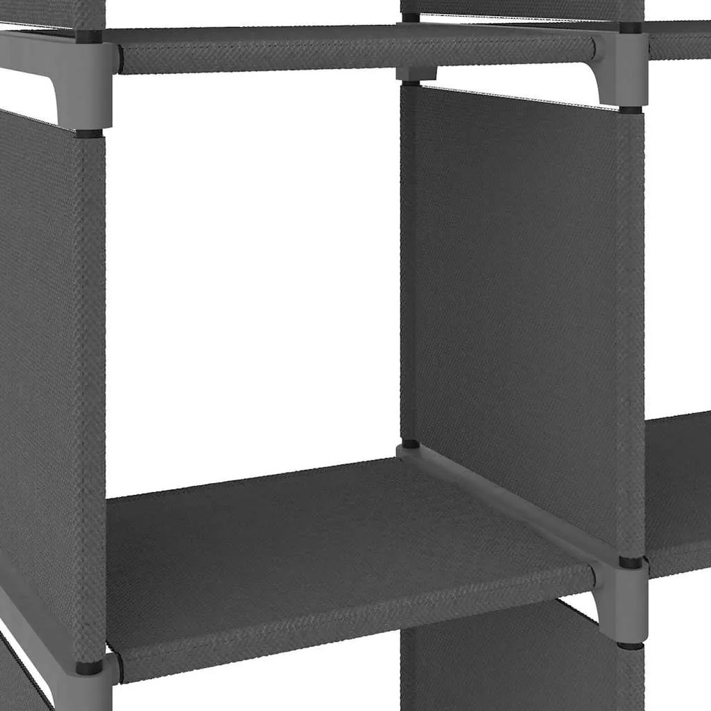 Výstavní police s 12 přihrádkami šedá 103 x 30 x 141 cm textil 322616