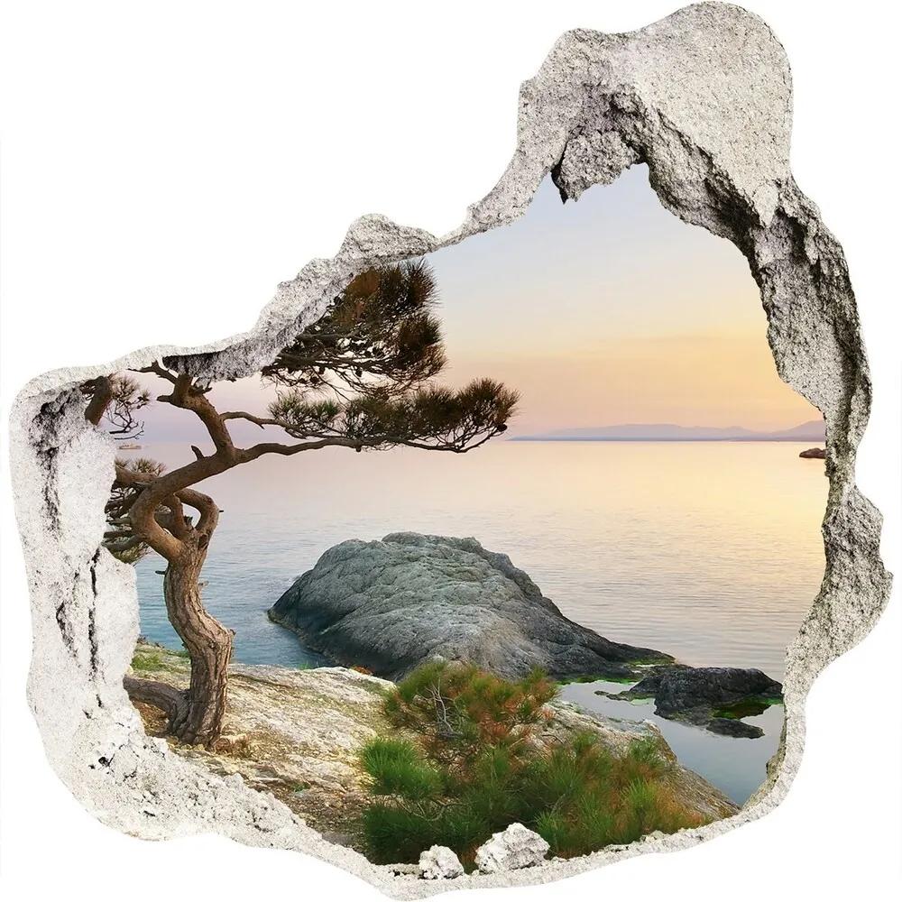 Wallmuralia Díra 3D ve zdi nálepka Strom nad mořem 75x75 cm