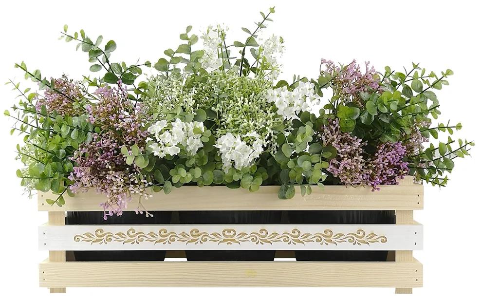 AMADEA Dřevěný obal na tři květináče s motivem krajky, 47x17x15cm, dřevěný květináč