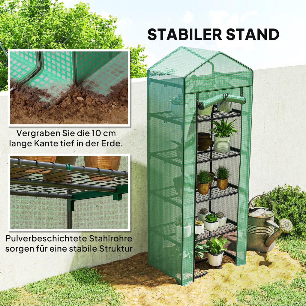 Outsunny Mini skleník na květiny nebo zeleninu, ocel, plast, 69L x 49W x 193H cm, zelený