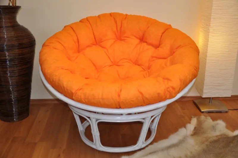 Axin Trading Ratanový papasan 115 cm bílý s polstrem Polstr: Oranžový melír