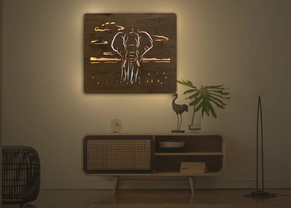 Li-Go "Slon" světelný obraz 230V 65x55cm provedení povrchu: dub světlý