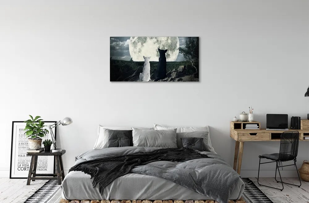 Obrazy na plátně Wolves měsíc lesní 125x50 cm