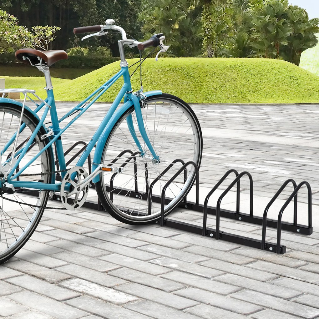 HOMCOM Stojan na kola Stojan na kola odolný proti povětrnostním vlivům Odolný pro montáž na podlahu i stěnu Ocelový až pro 6 kol Černý 179 x 33 x 27 …