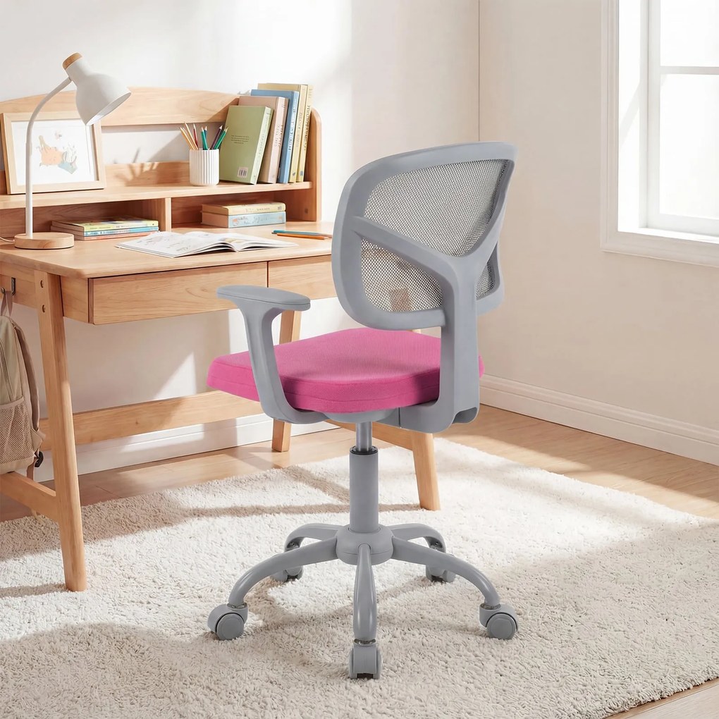 Costway Ergonomická dětská psací židle s nastavitelnou výškou a – tmavě růžová