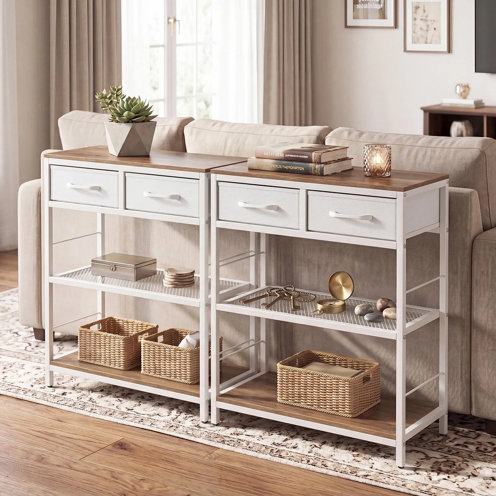Costway Úzký konzolový vstupní stolek s 2 látkovými zásuvkami – 60 × 30 × 81 cm