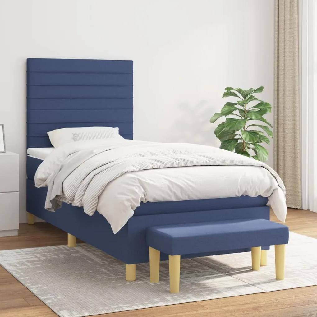 Box spring postel s matrací modrá 90x200 cm textil,  3137211