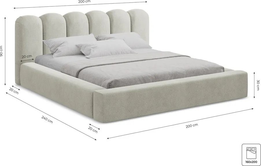 Modrá čalouněná dvoulůžková postel s úložným prostorem s roštem 160x200 cm Mano – Makamii