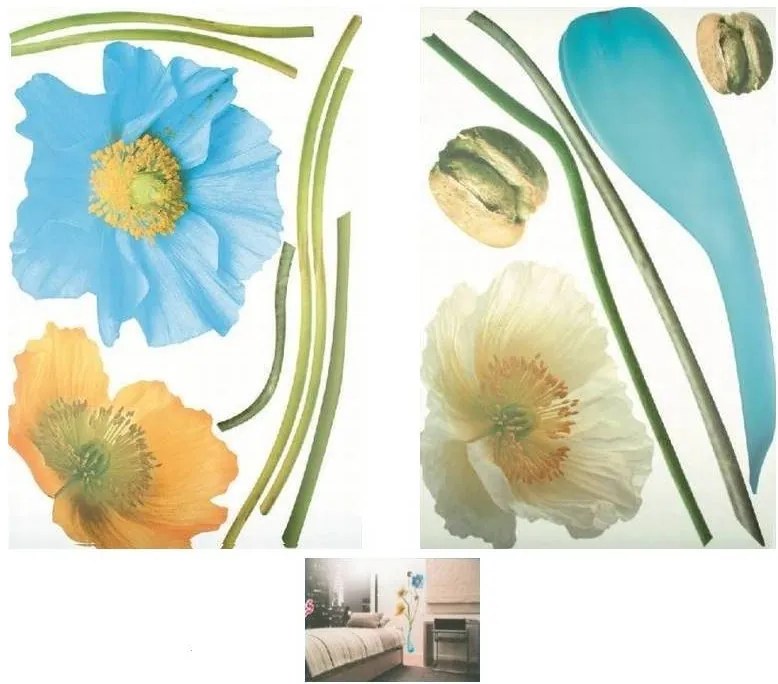 Samolepící pokojová dekorace Květy v modré váze