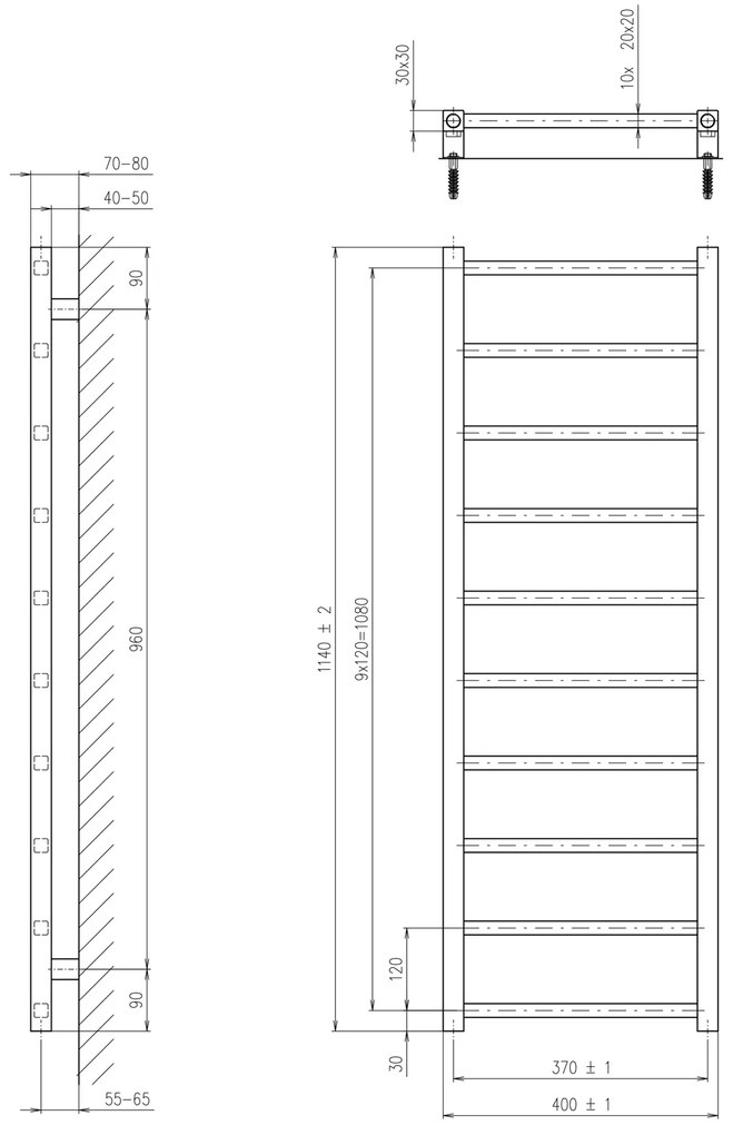 Sapho, MAKRO LIGHT topné těleso 400x1140 mm, černá mat, IR445TB