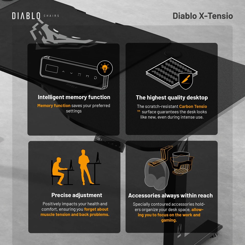 Elektricky výškově nastavitelný stůl 160 cm černý: Diablo X-Tensio 1600