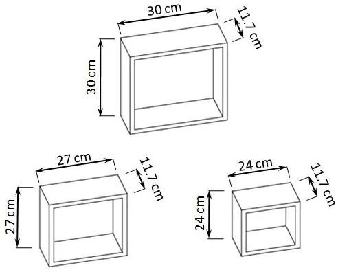 Sada nástěnných regálů (3 ks) Shelvy Cub, šedá