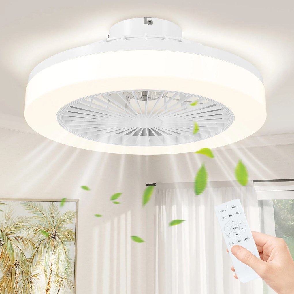 HOMCOM Stropní ventilátor s osvětlením a dálkovým ovládáním, Ø46 cm, 40W stmívatelné LED stropní světlo s ventilátorem, 6 rychlostí, časovač, reverzib