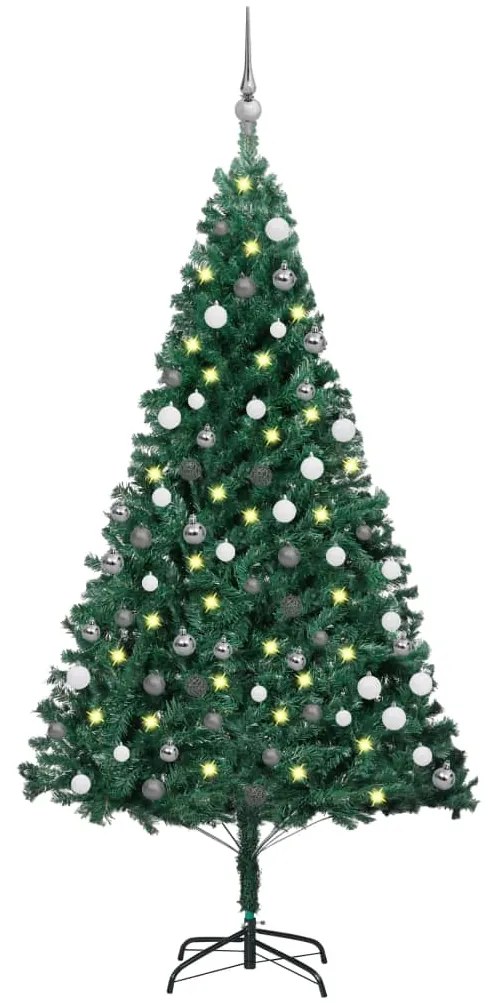 3077706 vidaXL Umělý vánoční stromek s LED a sadou koulí zelený 120 cm PVC