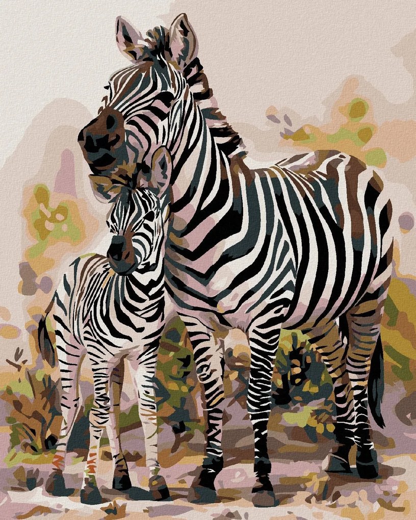 zuty malování podle čísel - zebra s mládětem, 40x50 cm, vypnuté plátno na rám