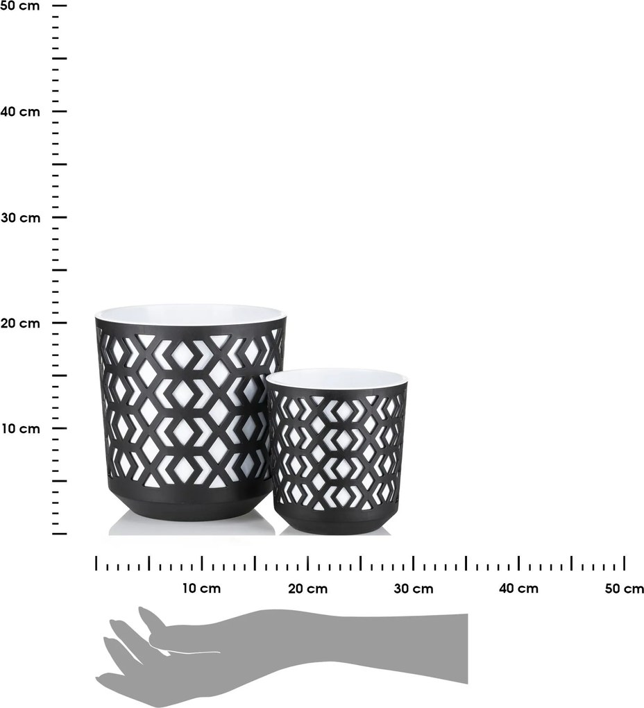 PLASTOVÝ KVĚTINÁČ ETNIC SADA 2KS 14,8X13,9 CM+20,1X19,5 CM ČERNÁ
