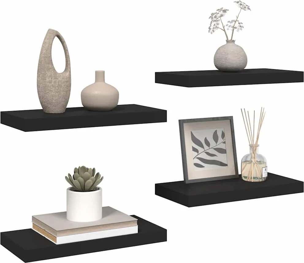 Plovoucí nástěnné police 4 ks černé 50 x 23,5 x 3,8 cm MDF 323831