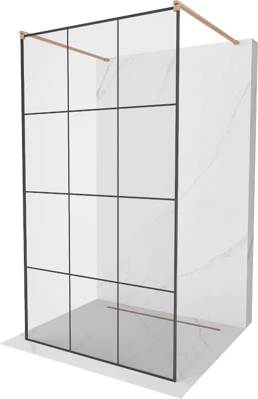 Mexen Kioto, sprchová zástěna Walk-In 120 x 200 cm, 8mm sklo černý vzor, ​​měděný matný profil, 800-120-002-65-77