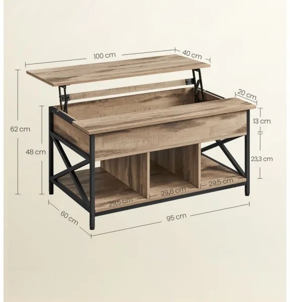 Konferenční stolek se zvedací deskou NYRO hnědá/černá
