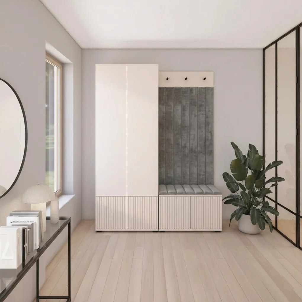 Předsíňová stěna RAYO 1 s čalouněnými panely, 140 cm, kašmír/ šedá