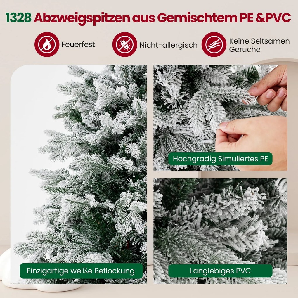Costway 210 cm Umělý vánoční stromek se sněhem a osvětlení Vánoční strom s 450