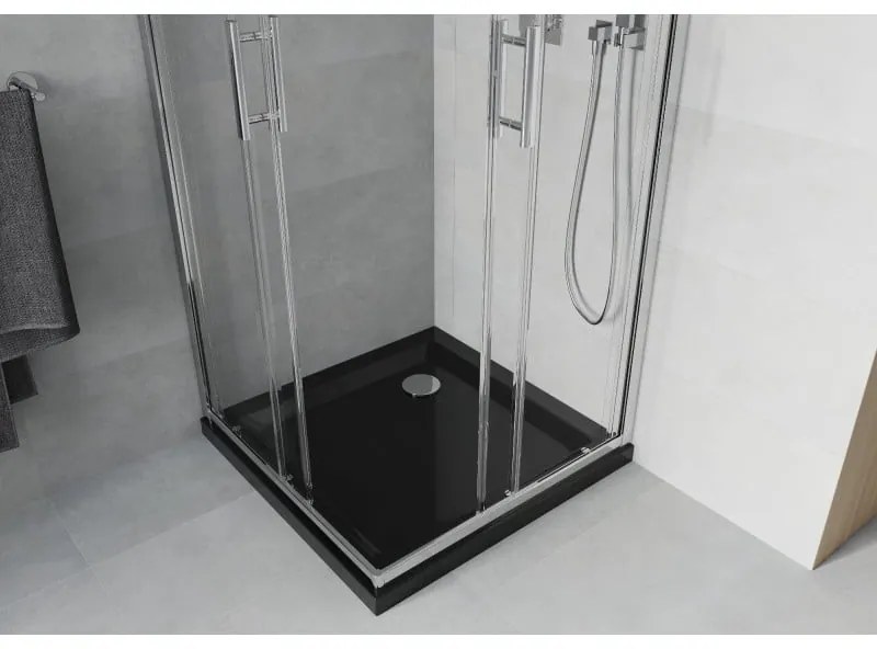 Mexen Rio čtvercový sprchový kout 80 x 80 cm, Průhledné, Chromovaná + sprchová vanička Flat, Černá - 860-080-080-01-00-4070