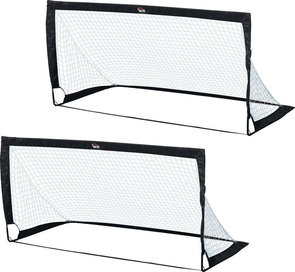 Fotbalové branky HOMCOM sada 2 skládacích mini branek z oceli a tetrolonu černé barvy 186x90x89 cm na zahradu a hřiště | Aosom.de