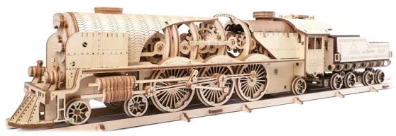 Ugears - 3D dřevěné mechanické puzzle V-Express parní lokomotiva s tendrem