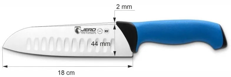 KOLIMAX Kuchyňský nůž JERO SANTOKU 18 cm/44 mm, rukojeť z modrého a černého elastomeru