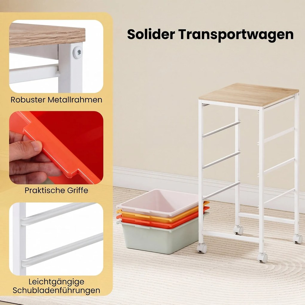 Costway Pojízdný zásuvkový vozík s 4 zásuvkami z plastu barevné, makaron barevné