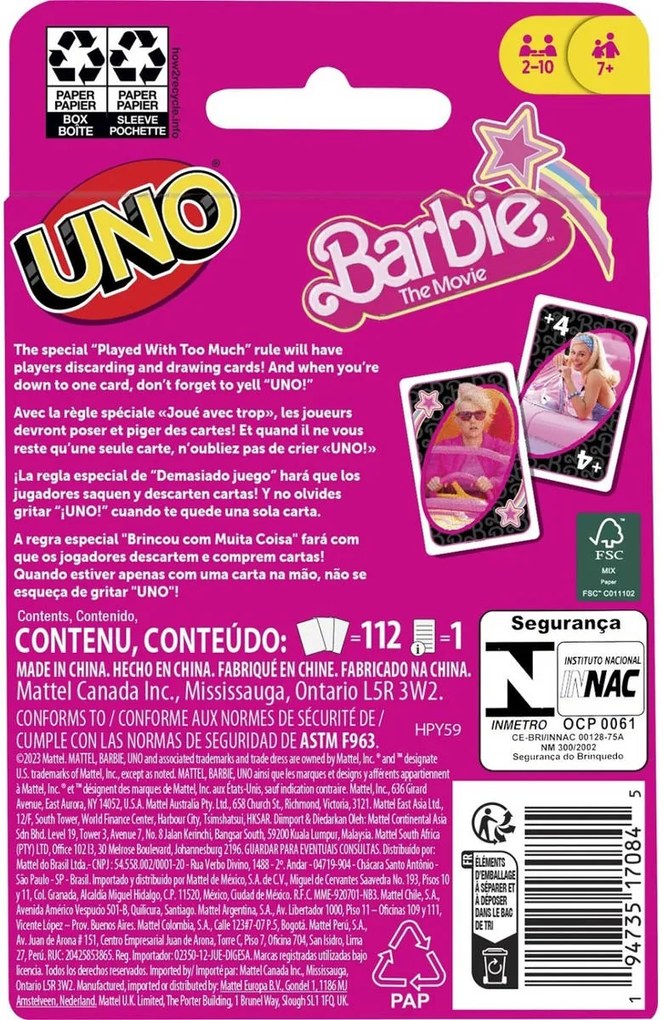 MATTEL HRA Uno karty Filmová Barbie *SPOLEČENSKÉ HRY* 25hpy59