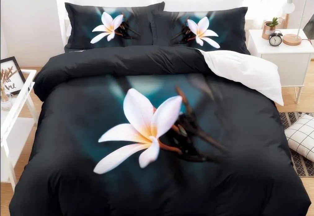 Sendia 7-dílné povlečení bílý květ 3 D černá 140x200 na dvě postele