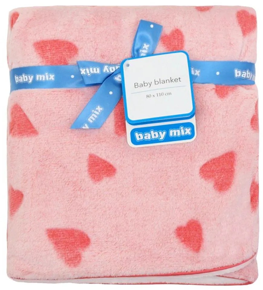 Dětská oboustranná deka Baby Mix růžová se srdíčky