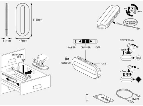 Nábytkové LED svítidlo LEDVANCE Linear LED Mobile IR USB White s čidlem nabíjecí