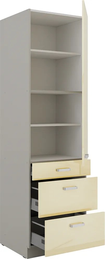 KARMEN | vysoká skříňka 60 DKS-210 3S1F potravinová | UNI DVÍŘKA | 60 cm | PREMIUM BOX | světle šedá/krémová lesk