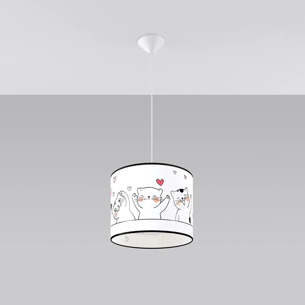 Dětské závěsné svítidlo Cat, 1x plastové stínítko se vzorem, (fi 30cm)