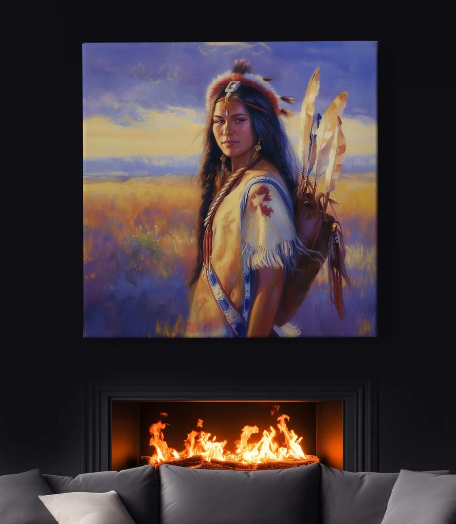 Obraz na plátně - Indiánská žena Plamenná duše FeelHappy.cz Velikost obrazu: 120 x 120 cm
