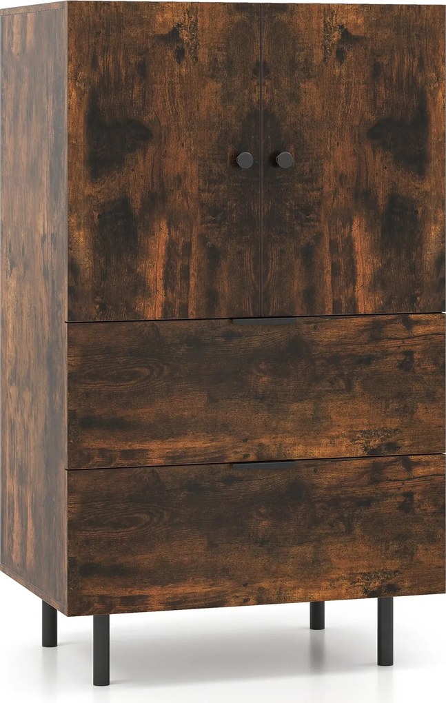 Costway Příborník dřevěný s kovovými nohami bufetová – 60 × 41,5 × 102 cm