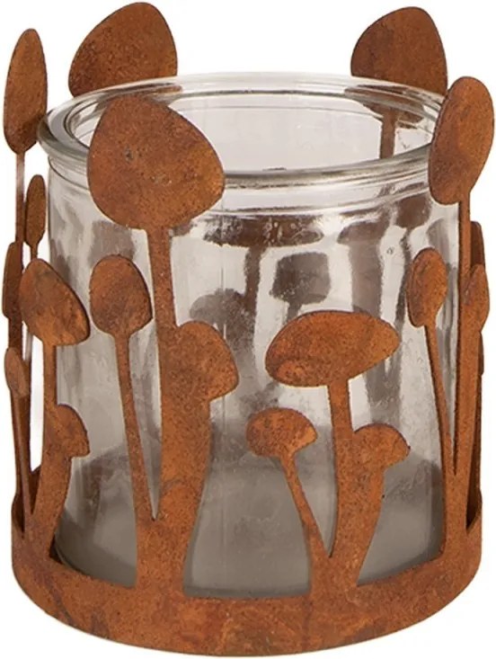 Rustikální rezavý svícen s houbičkami Mushroom Rust - Ø 12*14 cm