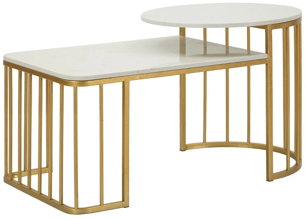 Designový konferenční stolek Kehlani 90 cm bílý / zlatý