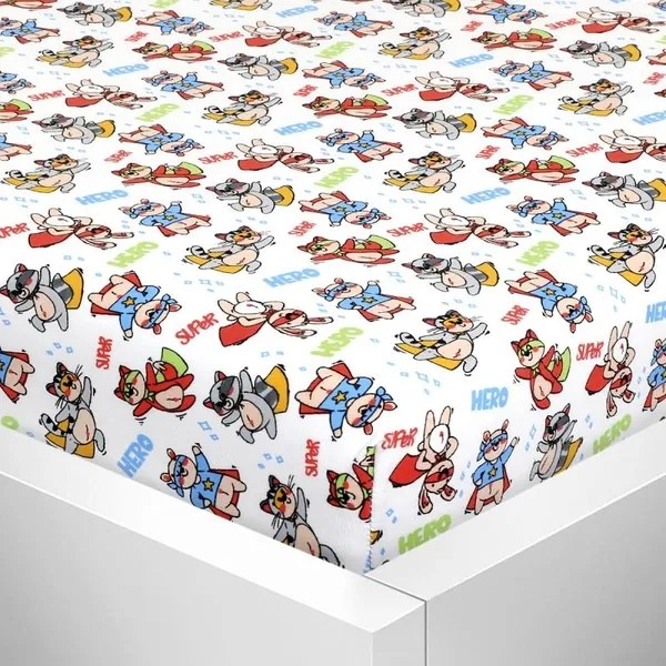 Bellatex dětské prostěradlo jersey s elastanem Superhrdina liška, mýval, kočka rozměr 60x120 cm
