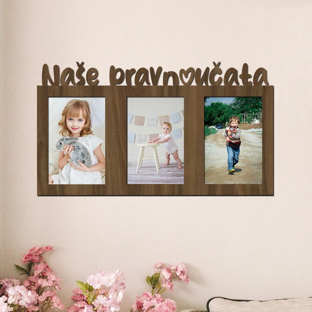 dřevo života Dřevěný fotorámeček Naše pravnoučata Zvolte barvu dekoru: Ořech, Zvolte velikost fotografie (cm): 13x18, Počet fotorámečků: 4
