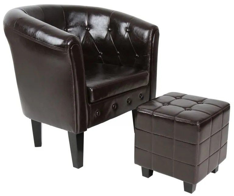 Miadomodo 74115 Křeslo s taburetem Chesterfield, hnědé